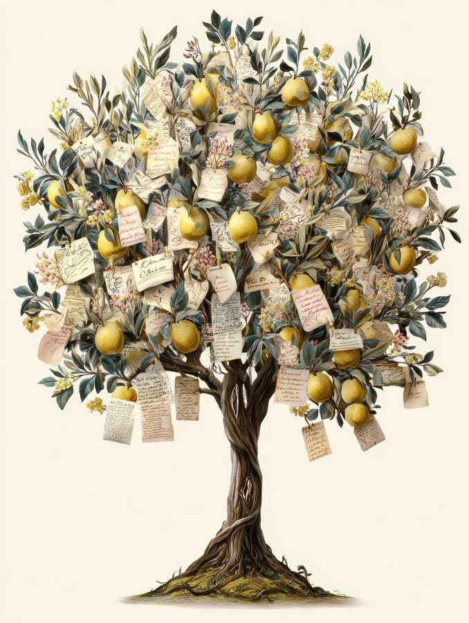 Symbolic Apple Tree Flourishing with Notes of Gratitude Arranged among ...