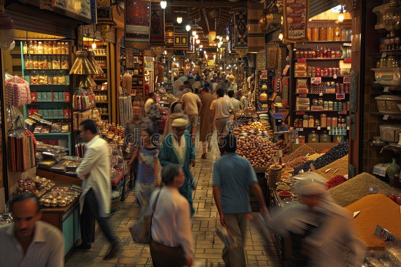 Vibrant Arabic Souk Bustling Crowds Colorful Stalls Immersive ...