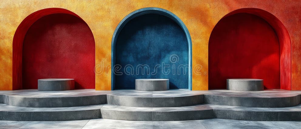 Vibrant Arches and Podium Stage Stock Illustration - Illustration of ...