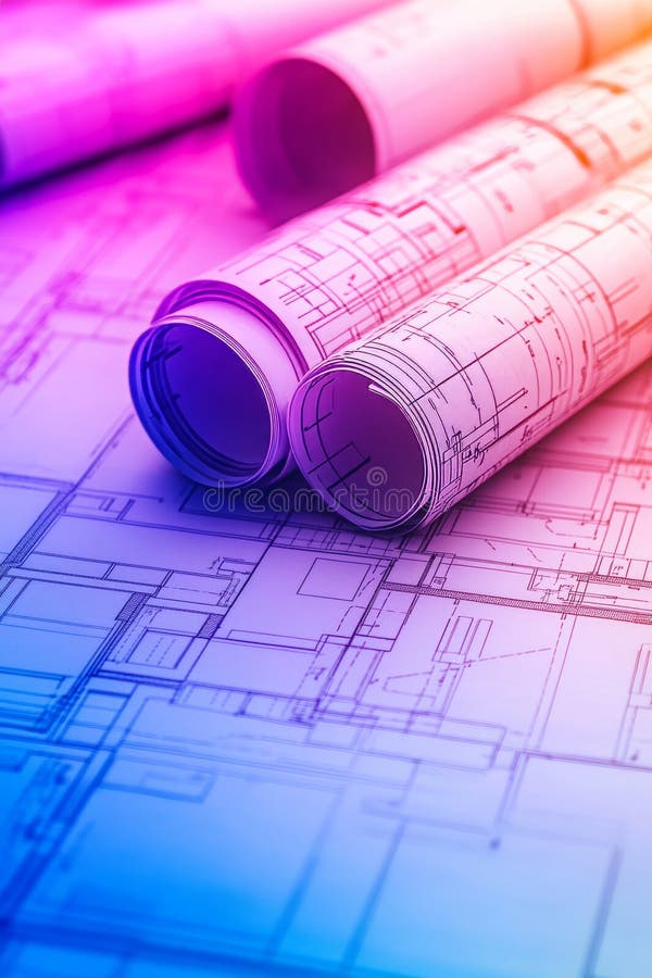 Vibrant Architectural Blueprints Construction Plans Unfurled in Blue ...