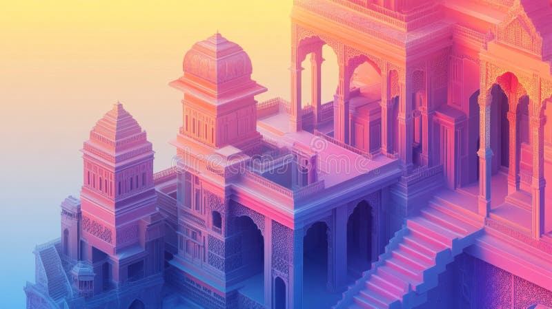 Vibrant Architectural Patterns in Fantasy Palace Structure Stock ...