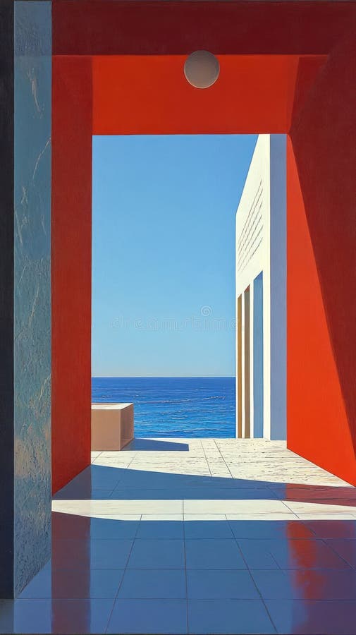 A Vibrant Architectural View of a Seaside Structure with Bold Colors ...