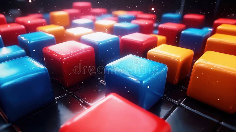 A Vibrant Arrangement of Colorful Blocks on a Reflective Surface ...