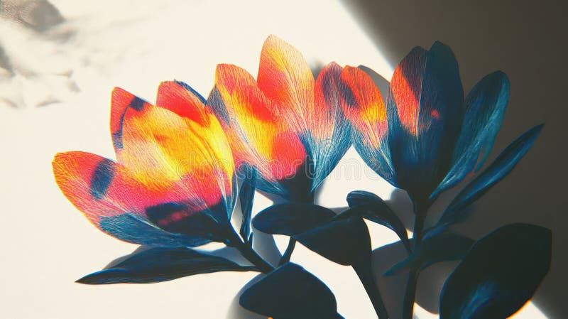 A Vibrant Arrangement of Flowers Casting Colorful Shadows on a Surface ...