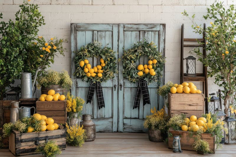Lively Lemon Display with Rustic Decor Cozy Studio Photography Indoor ...