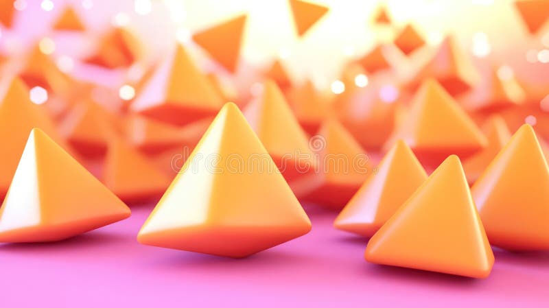 A Vibrant Arrangement of Orange Pyramids on a Pink Surface, Creating a ...