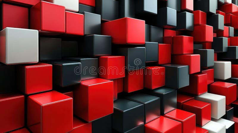 A Vibrant Arrangement of Red, Black, and White Cubes Creating a Dynamic ...
