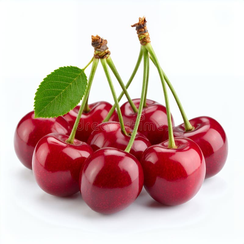 Vibrant Arrangement of Ruby Red Cherries Clustered Together with Stems ...