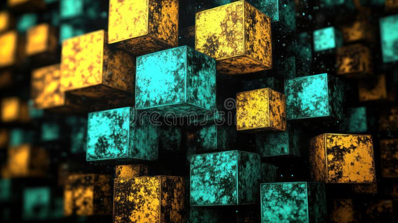 A Vibrant Arrangement of Textured Cubes in Turquoise and Orange ...
