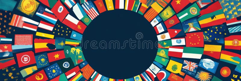 Diverse National Emblems and Flags in a Round Layout Symbolizing Unity ...