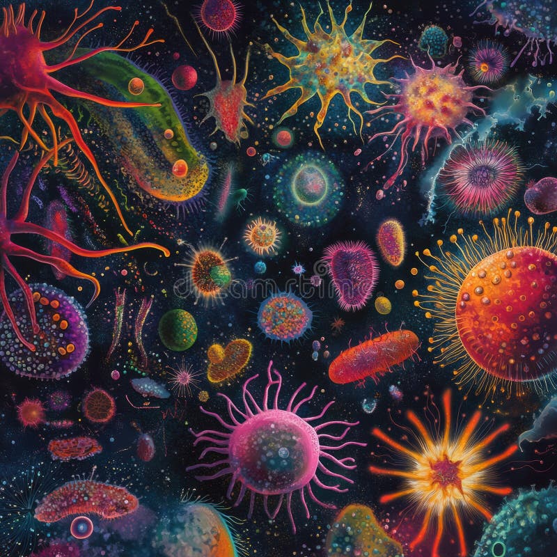 Diverse Array of Bacteria and Microbes in Vibrant Colors Showcasing the ...