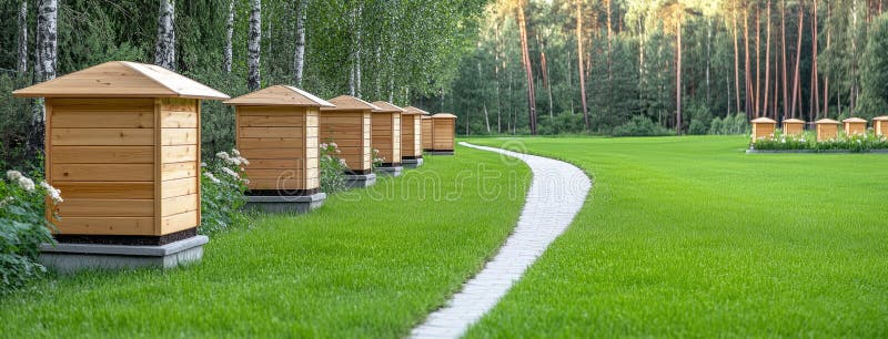 A Vibrant Array of Beehives Sits in a Green Meadow Surrounded by Trees ...