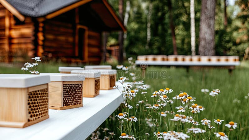 A Vibrant Array of Beehives Sits in a Green Meadow Surrounded by Trees ...