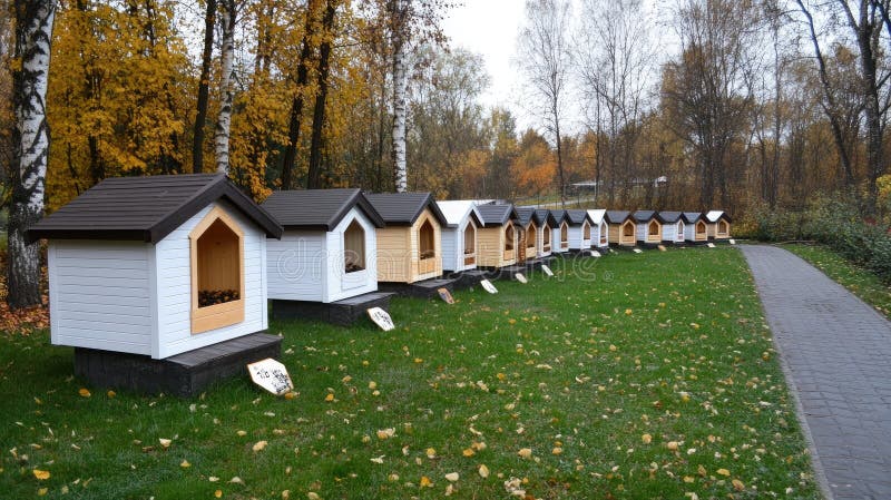 A Vibrant Array of Beehives Sits in a Green Meadow Surrounded by Trees ...