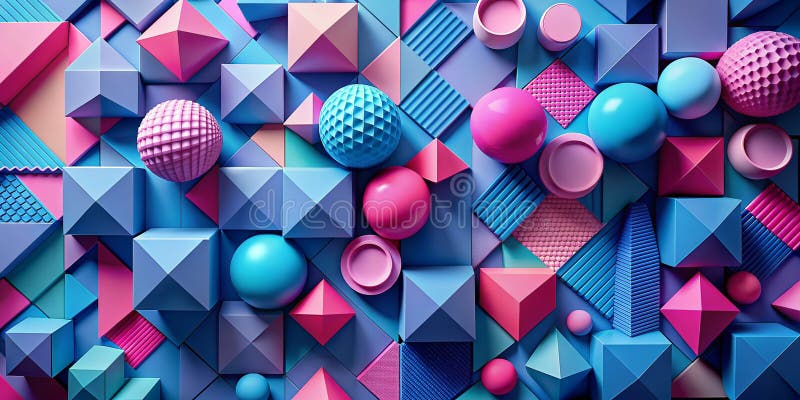 A Vibrant Array of Blue and Pink Geometric Shapes Creating a Visually ...