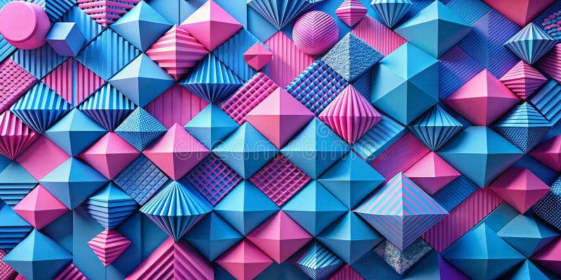 A Vibrant Array of Blue and Pink Geometric Shapes Creating a Visually ...