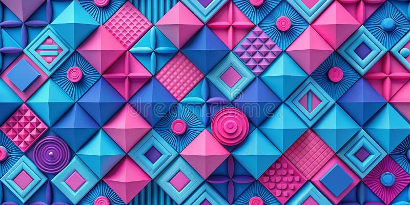 A Vibrant Array of Blue and Pink Geometric Shapes Creating a Visually ...