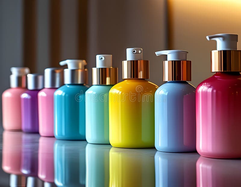 A row of colorful bottles stock illustration. Illustration of bottles ...