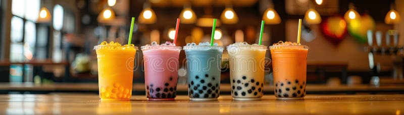 Vibrant Array of Delicious Bubble Teas with Tapioca Pearls in Colorful ...