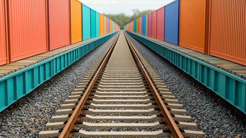 Colorful Cargo Train Tracks Stock Image - Image of lines, connected ...