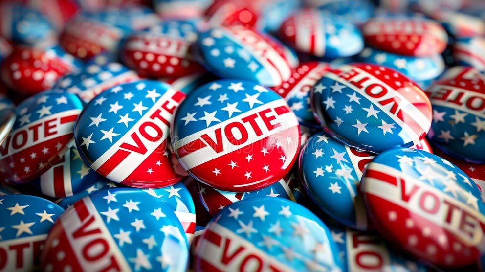 A Vibrant Array of Circular "Vote" Buttons in Red, White, and Blue with ...