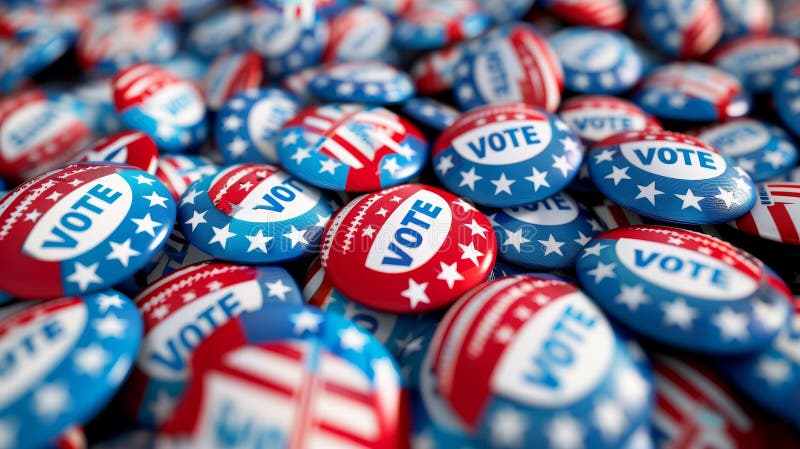 A Vibrant Array of Circular "Vote" Buttons in Red, White, and Blue with ...