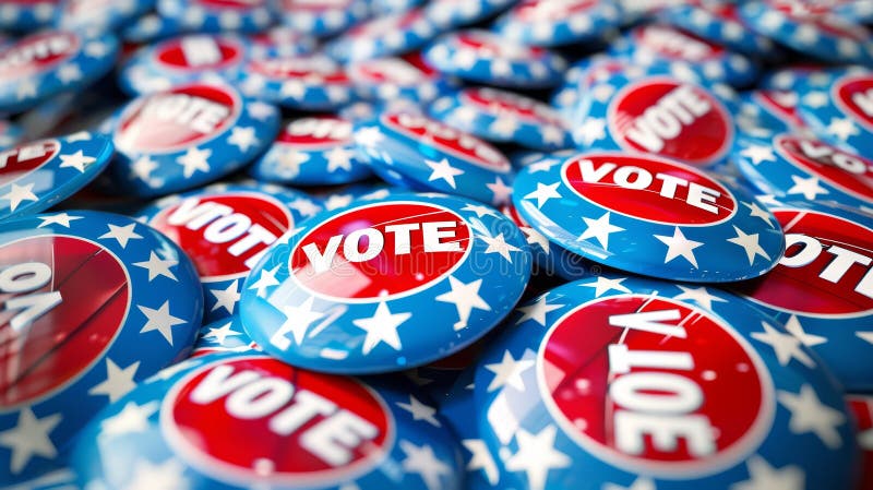 A Vibrant Array of Circular "Vote" Buttons in Red, White, and Blue with ...