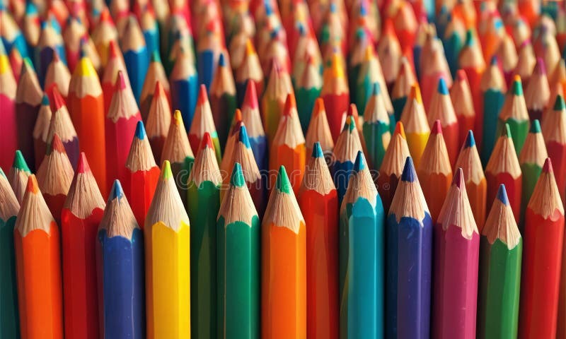 Vibrant Array Colored Pencils, Arranged in Grid-like Pattern, Creates ...