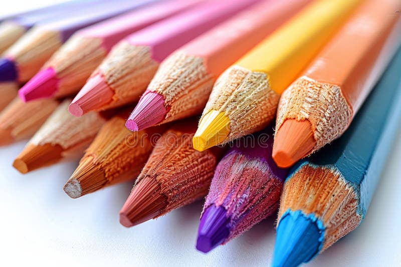Vibrant Array of Colored Pencils Displayed on a Clean White Background ...
