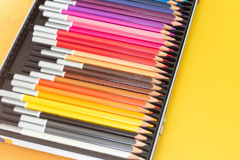 Vibrant Array Colored Pencils Arranged Bright Yellow Background Stock ...