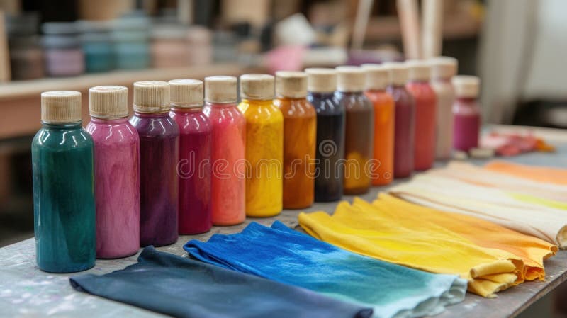 Vibrant Array of Colorful Dye Bottles in a Workshop Stock Image - Image ...