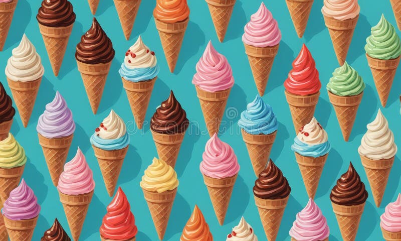 Vibrant Array Colorful Ice Cream Cones, Each with Unique Flavor, is ...