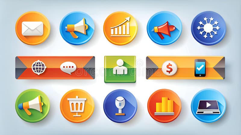 A Vibrant Array of Colorful Icons Displayed Against a Blue Background ...