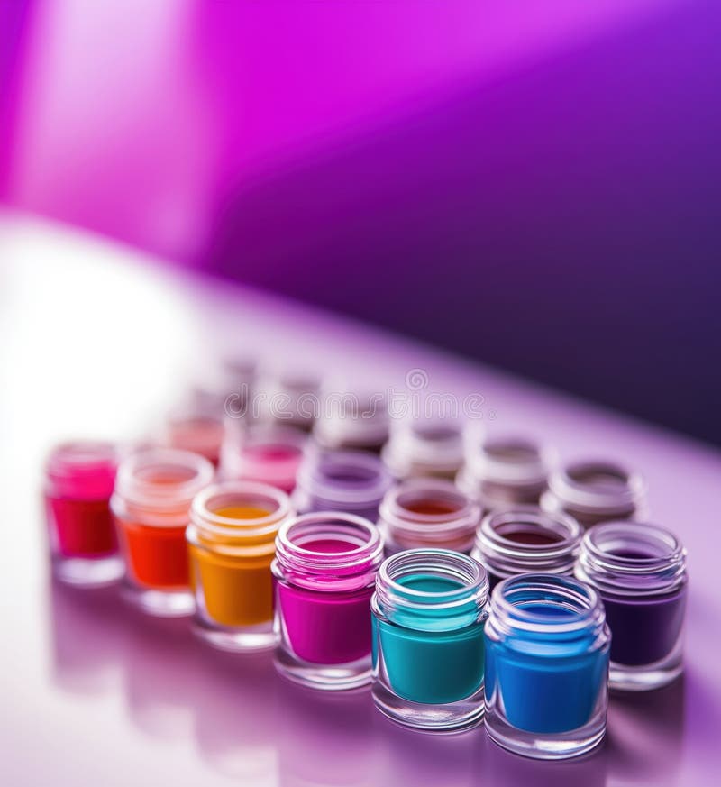 Vibrant Array of Colorful Nail Polish Jars Arranged in a Gradient ...