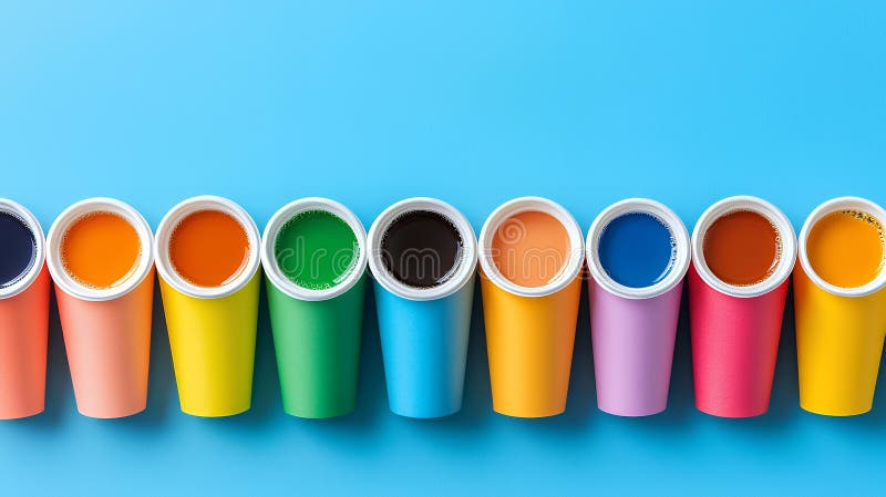Colorful Drinks in Paper Cups on Blue Background Stock Illustration ...