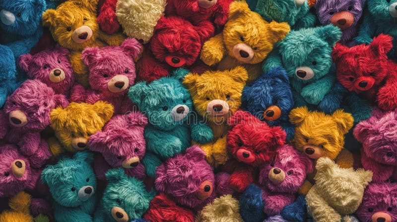 Vibrant Array of Colorful Teddy Bears Embracing Each Other in a ...