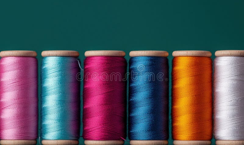 A Vibrant Array of Colorful Threads Wound on Wooden Spools, Ready for ...