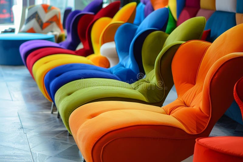 Colorful Modern Chairs in a Showroom Stock Illustration - Illustration ...