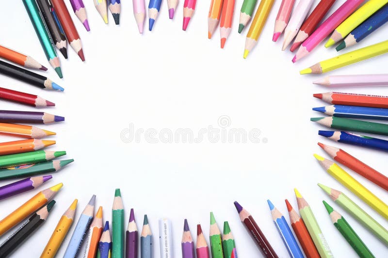 Colorful Crayons Arranged in a Vibrant Circle Around Blank White Canvas ...