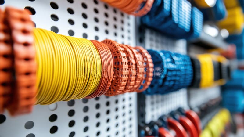 Colorful Electrical Wires Display in Store Industry Product Showcase ...