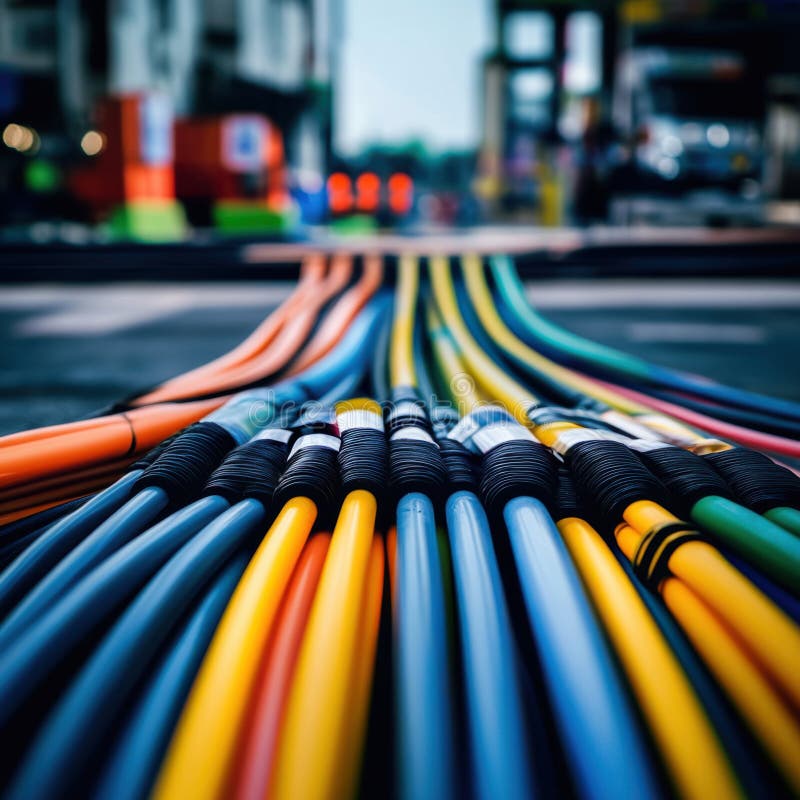 Vibrant Array of Fiber Optic Cables Arranged Neatly on Ground ...