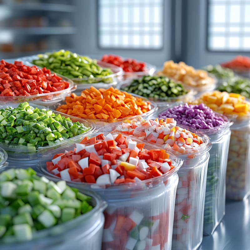 Colorful, Freshly Chopped Vegetables in Plastic Containers Arranged on ...
