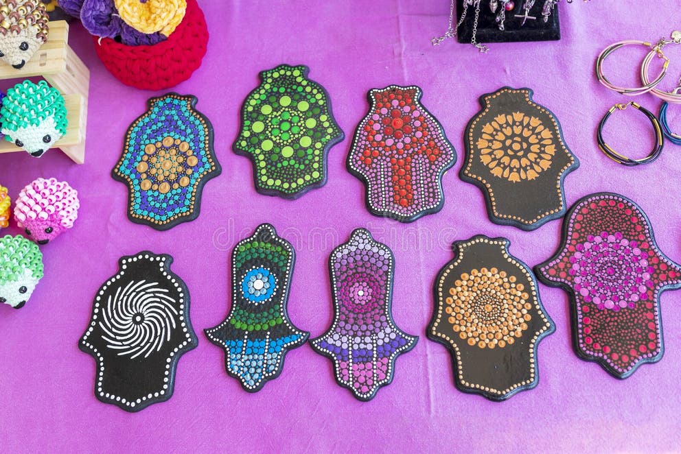 A Vibrant Array of Hand-painted Hand Decorations are Displayed Stock ...