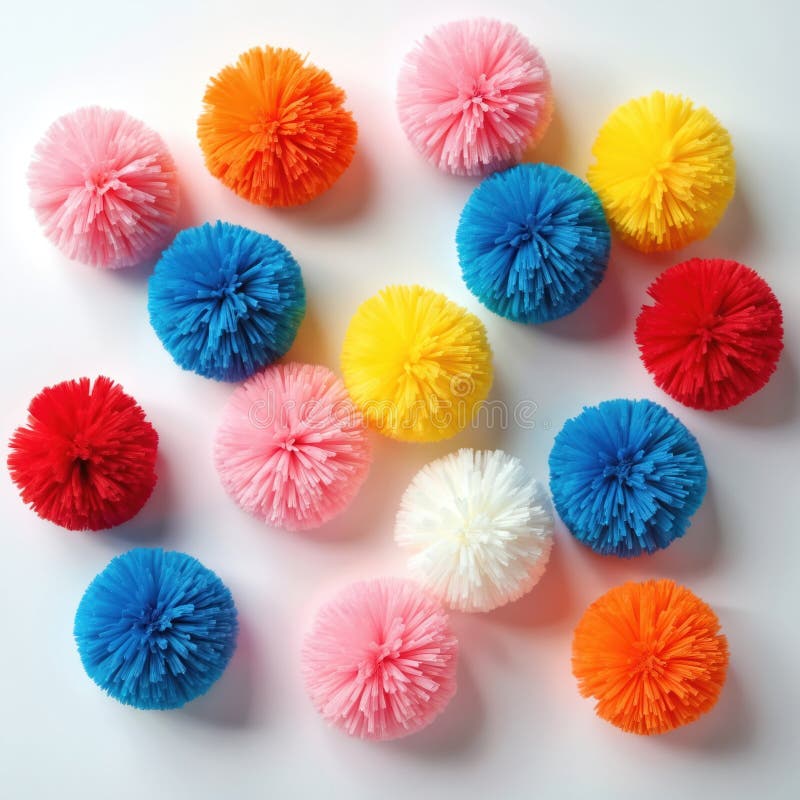 Fluffy Pom Poms with Multi-colored Threads. Stock Photo - Image of ...