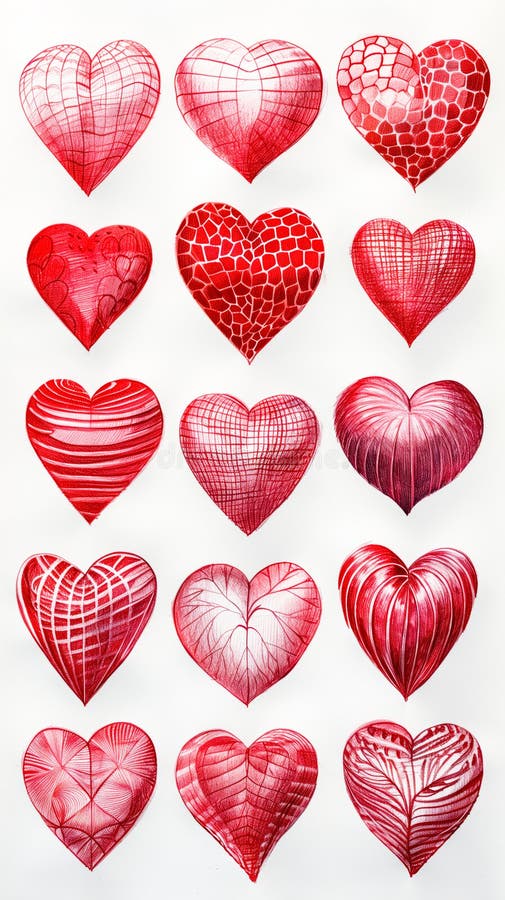 A Vibrant Array of Hearts in Different Shapes and Textures Fills the ...