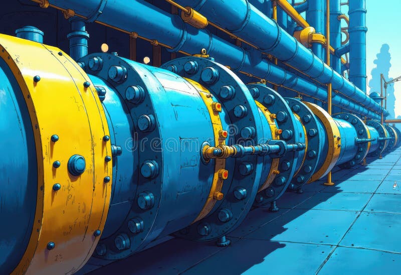 Colorful Industrial Pipes in a Modern Facility Showcasing Engineering ...