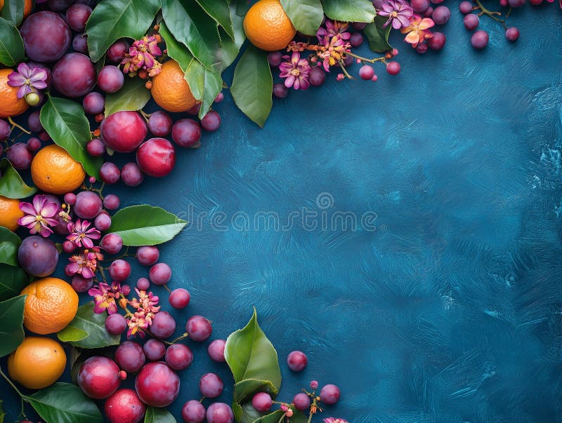 A Vibrant Array of Juicy Tropical Fruit Sprawls on the Blue Background ...
