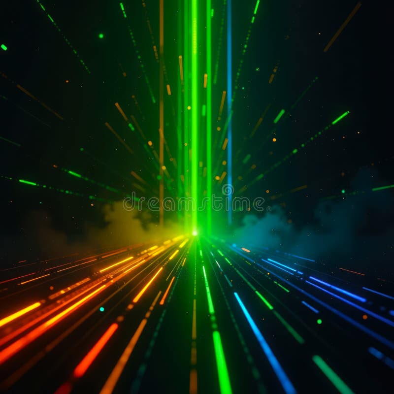 Vibrant Array of Laser Lights in Green Blue Orange on Dark Background ...