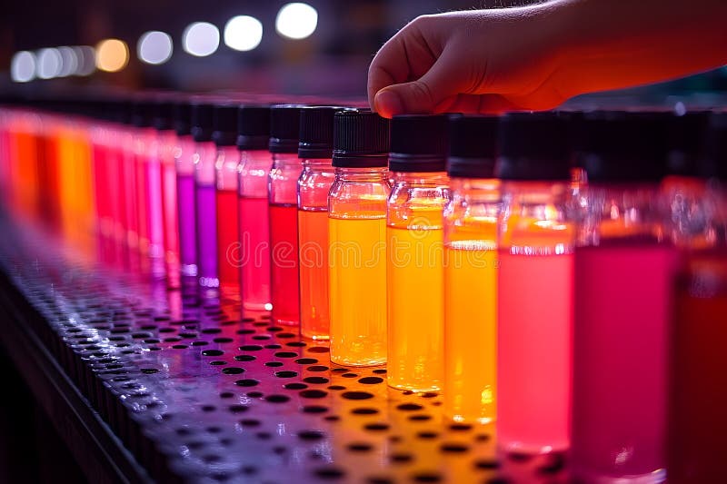 A Vibrant Array of Liquid-Filled Vials Displaying a Spectrum of Hues ...