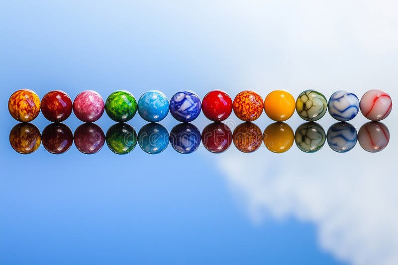 Colorful Marbles Arranged in an Asymmetrical Pattern on a Mirrored ...